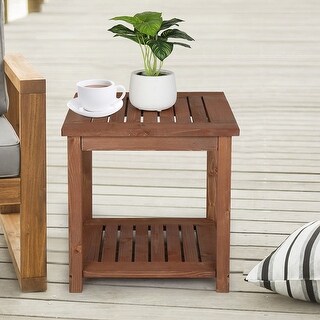 Square Wood Side Table with Bottom Shelf, Carbonized Color - Bed Bath ...