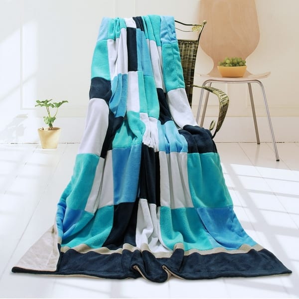 Plaids - Coral Sea Soft Coral Fleece Patchwork Throw Blanket (59 by 78. ...