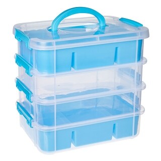 Stackable Blue Craft Storage Containers with 2 Trays and Labels ...