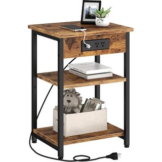 3-Tier Charging Station End Table with USB Ports, Storage Shelves, and ...
