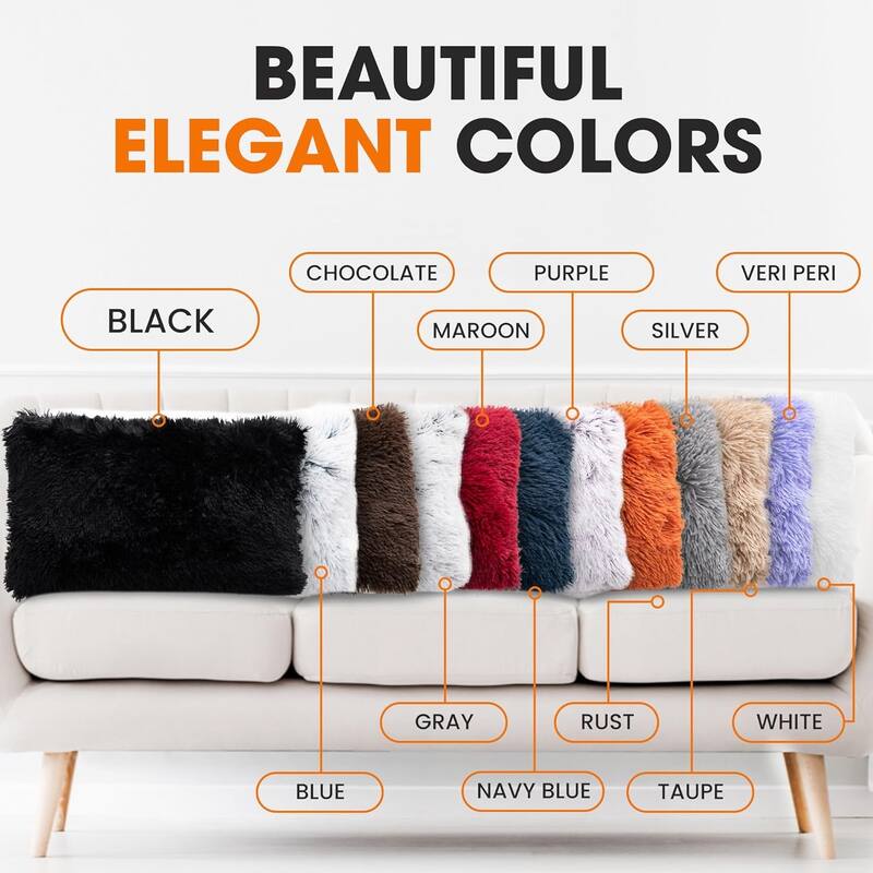 Cheer Collection 12"x20" Shaggy Long-hair Throw Pillows (Set of 2) - On ...