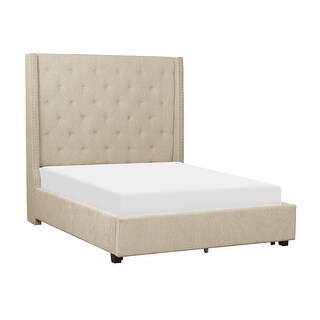 Matt Beige Fabric Upholstered Tufted Platform Bed - Bed Bath & Beyond ...
