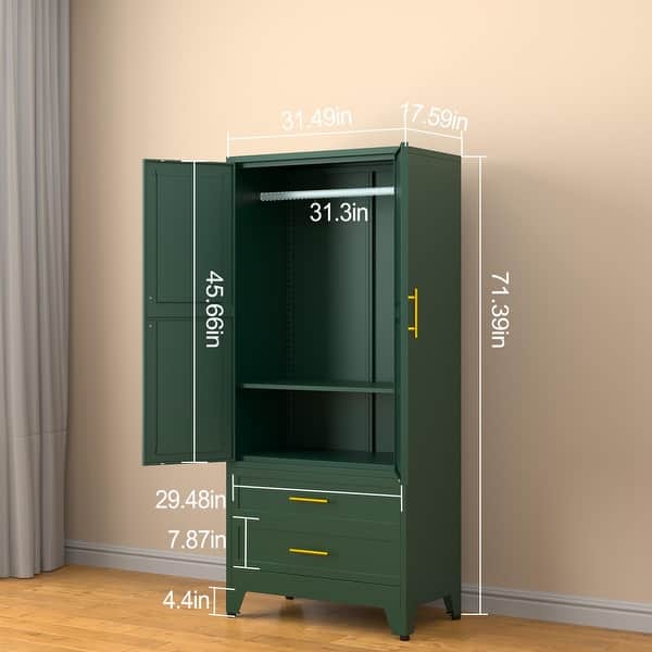 GEITIN Modern Freestanding Wardrobe Armoire with Two Drawers - Bed Bath & Beyond - 40261172