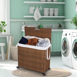 Brown Laundry Hamper Rattan Powder Coating Frame Clothes Hampers - Bed ...