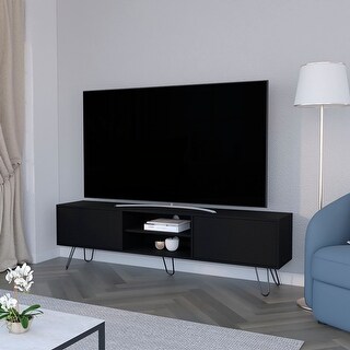 TV Stand with Two Spacious Hinged Drawers and Five Sleek Hairpin Legs ...