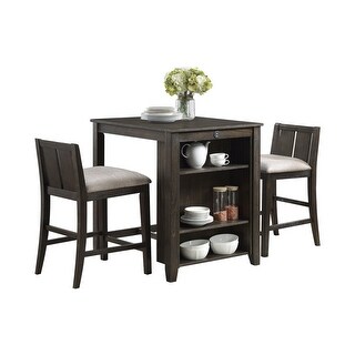 Wooden 3 Piece Counter Set with USB Plugin and Panel Back Chair, Brown ...