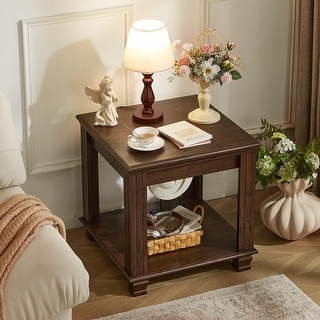 End Table with 2-Tier Storage, Rustic Brown Square Tea Table - Bed Bath ...