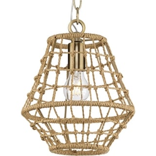 Laila Collection One-Light Vintage Brass Coastal Pendant with Woven ...