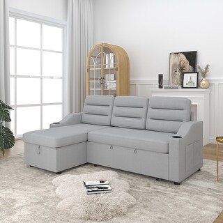 83.5'' Convertible Sleeper Sofa with Pull-Out Bed, LED Lighting, USB ...