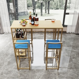 Bar Table and Chair 5 Piece Set, Multi-Layer Tabletop, Chair Cushion ...