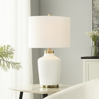 StyleCraft Transitional Table Lamp - Satin Halifax White & Gold Finish - White Shade - Bed Bath ...