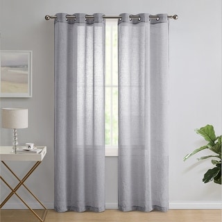 Tahari Home Butler Grey Woven Sheer Grommet Curtain Panel Pair - 38"x84 ...