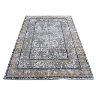 Shahbanu Rugs Blue Gray, Silken, Roman Mosaic Design, Hand Knotted ...