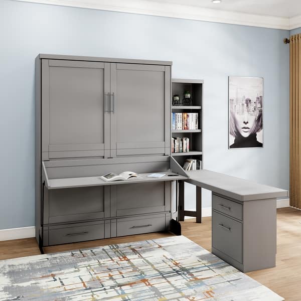 Brentwood Queen Murphy Desk-Bed with Pedestal Desk with Hutch - Bed ...
