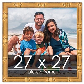 27x27 Bamboo Gold Complete Wood Square Picture Frame with UV Acrylic ...