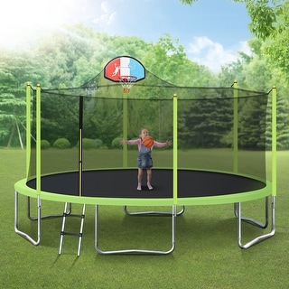 Nestfair 16 ft. Round Trampoline with Safety Enclosure Net and ...