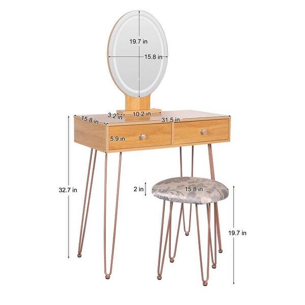 Dressing Table White Vanity Set with 3-Color Dimmable Lighted Mirror 2 ...