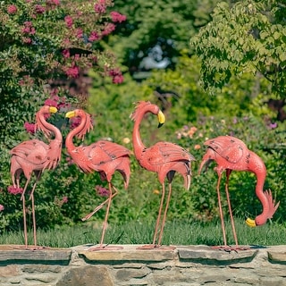 Set of 4 Assorted Bright Pink Iron Flamingos - Bed Bath & Beyond - 36953912