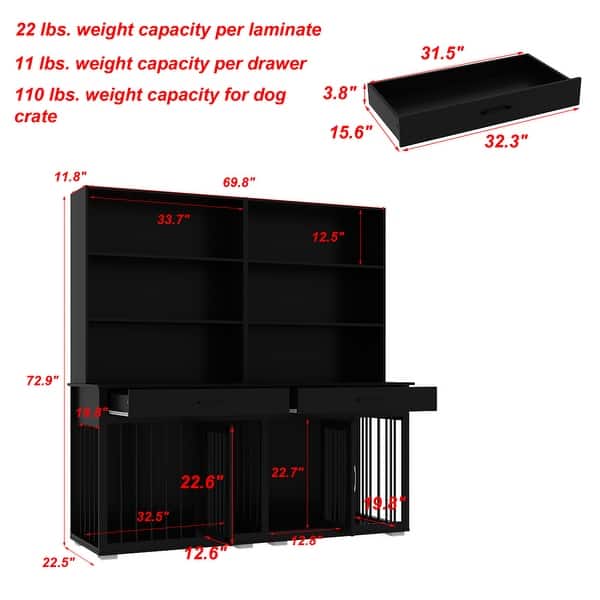 Home Office Desk Multi-Functional Workstation with Built-In Dog Crate ...