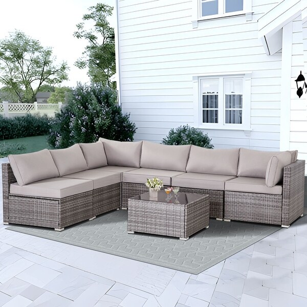 7 Piece Wicker Patio Conversation Set with Cushions 6 Sofas 1 Table On Sale Bed Bath Beyond 40182431