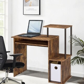Topcraft Computer Desk with Keyboard Tray & Storage, Weathered Oak ...