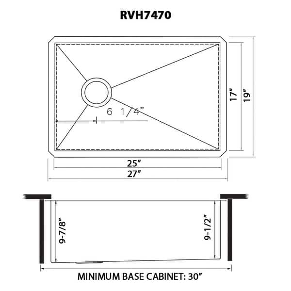 Ruvati 27-inch Slope Bottom Offset Drain Undermount Kitchen Sink Single ...