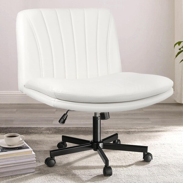 Bossin Criss Cross Chair with Wheels PU Leather Armless Cross Legged Office chair Adjustable Wide Seat Task Vanity Chair On Sale Bed Bath Beyond 40160674