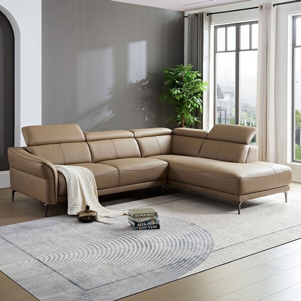 Modern L Shaped Genuine Leather Sofa With Adjustable Headrests Couch for Living Room Grey Brown On Sale Bed Bath Beyond 40844069