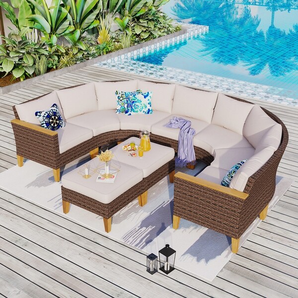 11 Piece Outdoor Wicker Half Round Furniture Set Half Moon Sectional Sofa All Weather Curved Conversation Set Bed Bath Beyond 37667050