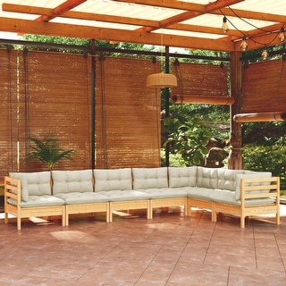 vidaXL 7 Piece Patio Lounge Set with Cream Cushions Solid Pinewood ...