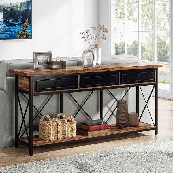 70.8 Console Table Farmhouse Entryway Table with 3 Drawers On Sale Bed Bath Beyond 37355690
