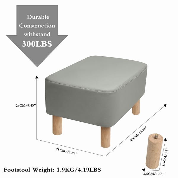 Ottoman Rectangle Foot Stool Padded Seat PU Leather Chair Gray - Bed ...