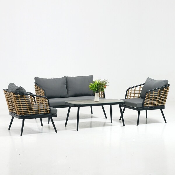 Luxury Rattan Wicker Outdoor Furniture Set Garden Sofa Set Garden Rattan Sofa Patio Outdoor Rattan Furniture Black Natural