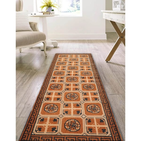 Hand Knotted Greek Key Border BeigeTibetan Wool Transitional Area Rug ...