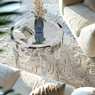 Luxury Mirrored Round End Table with Crystal Diamonds - Bed Bath ...