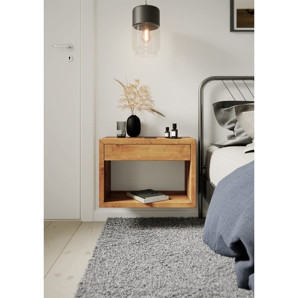 Floating Solid Oak Nightstand with a Drawer and Storage space - Bed ...