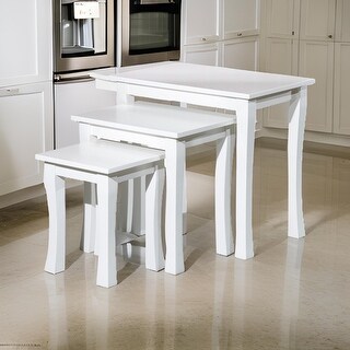 Yoni 3 Piece Nesting Side Table Set, Square, Flared Legs, White Wood ...