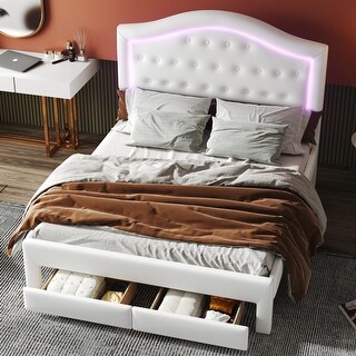 Queen Size Platform Bed with Seashell Shaped Headboard, Tufted ...
