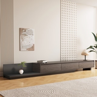 Expandable TV Stand with Three Drawers, Stylish Black Walnut Storage ...