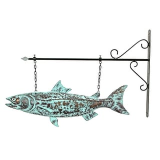 Metal Verdigris Copper Salmon Wall Bracket Hanging Sculpture - Bed Bath ...