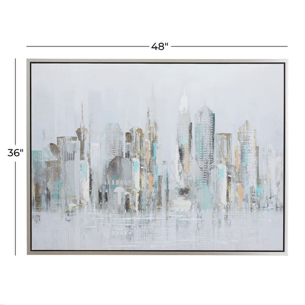 Gray Canvas Buildings City Framed Wall Art with Silver Frame - Bed Bath ...