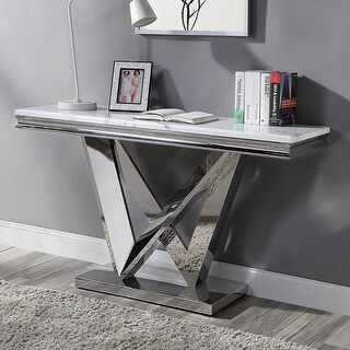 Glam Style Modern Sofa Table With Faux Marble Top And V-Shape Base ...
