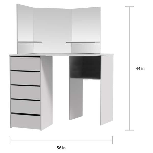 Victoria - Corner Makeup Table with Mirror and Integrated Storage - Bed ...