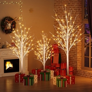 4FT & 5FT & 6FT Birch Christmas Tree Set, LED Lighted, Pack of 3 ...