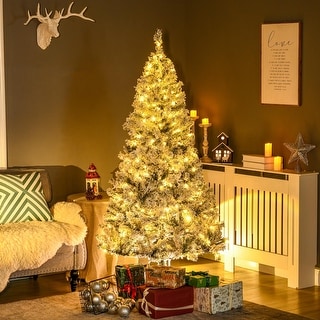 6ft Pre-lit Artificial Christmas Tree with 638 Snow Flocked Branches ...