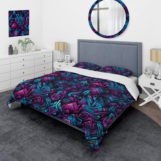 Designart "Popart Techno Tribal Fusion III" Blue Modern Bed Cover Set ...