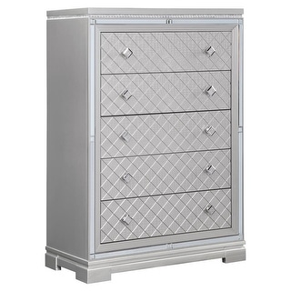 Blex 52 Inch Tall Dresser Chest with 5 Drawers, Crossed Design, Silver ...