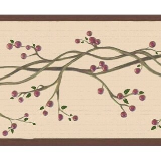 Red, Sepia Winterberries on Vine Peel and Stick Wallpaper Border 15 ft ...