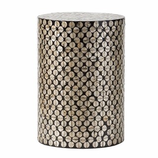 Modern Drum Stool - Black/Gold Capiz Shell Design, End Table, Side ...