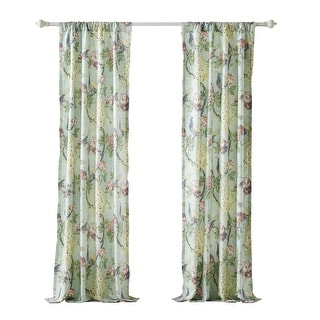 84 Inch WIndow Curtains, Butterflies and Songbirds, Green Microfiber ...